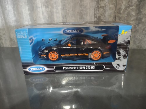 Porsche 911 GT3 RS Black With Orange Wheels Diecast Model Car 1:24 ...