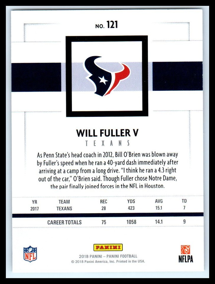 2018 Panini #121 Will Fuller V Near mint or better Football Card | eBay