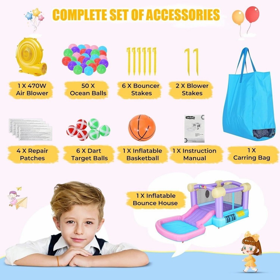 Inflatable Bounce House with Blower Indoor/Outdoor Ball Pit Jumping ...