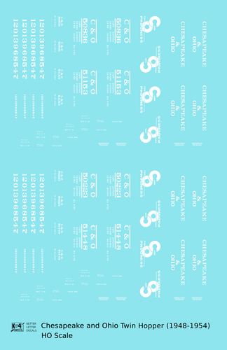 K4 HO Scale Decals Chesapeake and Ohio Offset Twin Hopper White C&HO ...