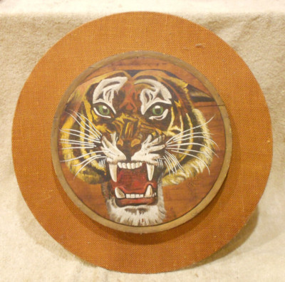 Vintage 1970s 70s Tiger Painting on Wood - 21" Round Circular - SEE ...