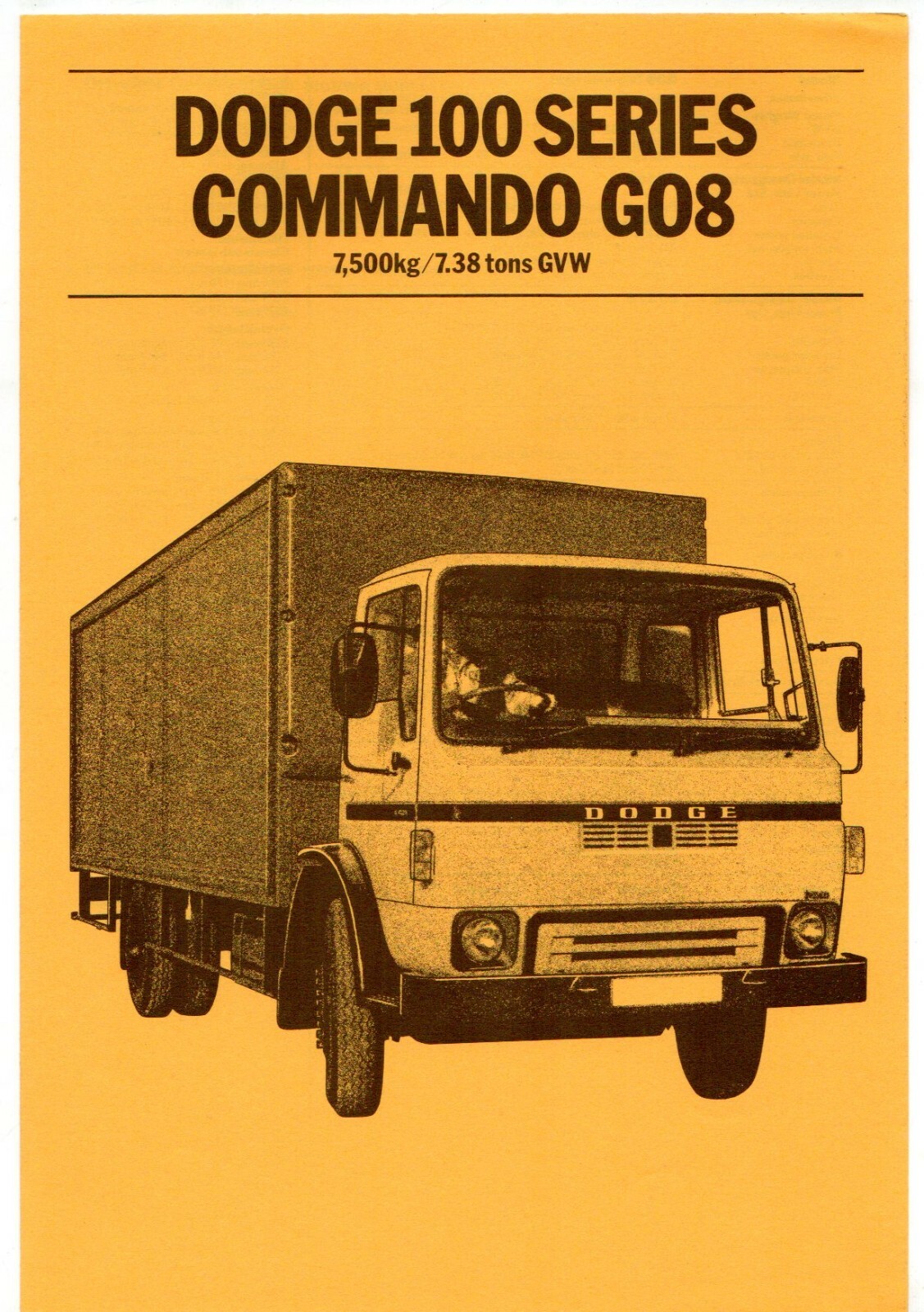 Dodge 100 Series Commando G08 Specifications 1980 UK Market Foldout ...