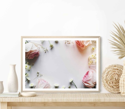 Pink Roae Flowers on The Table Poster Premium Quality Choose your Size ...