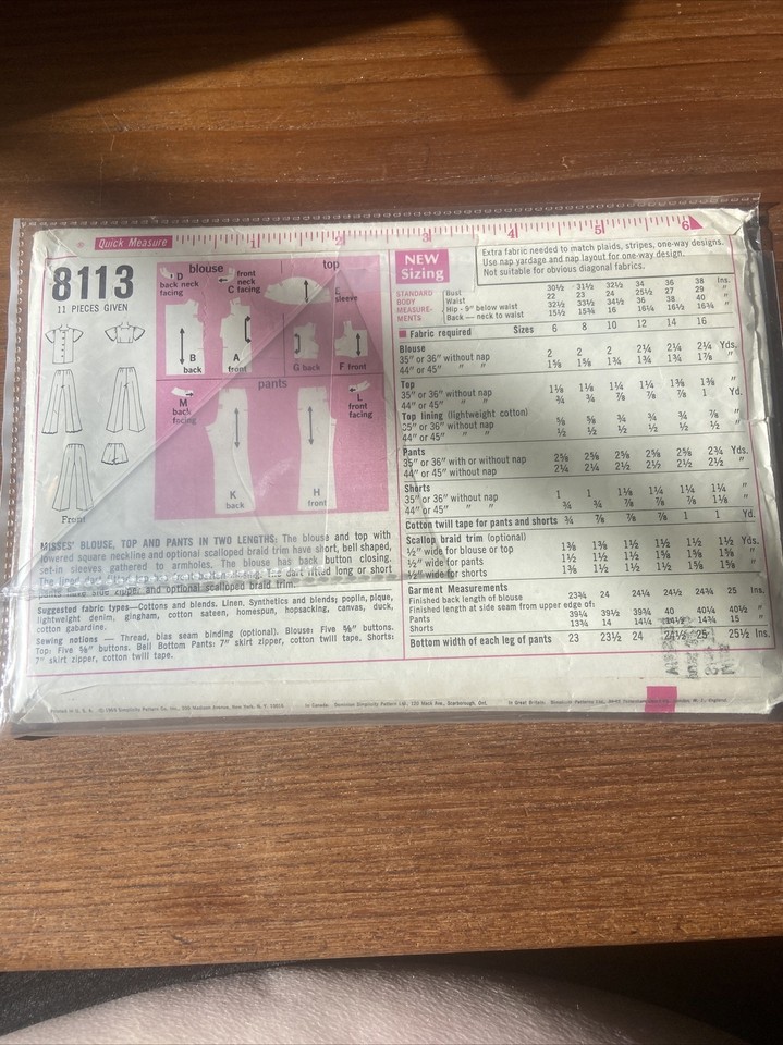 Blouse Crop Top Pants Pattern Simplicity 8113 Size 10 BoHo Hippie 1960 ...