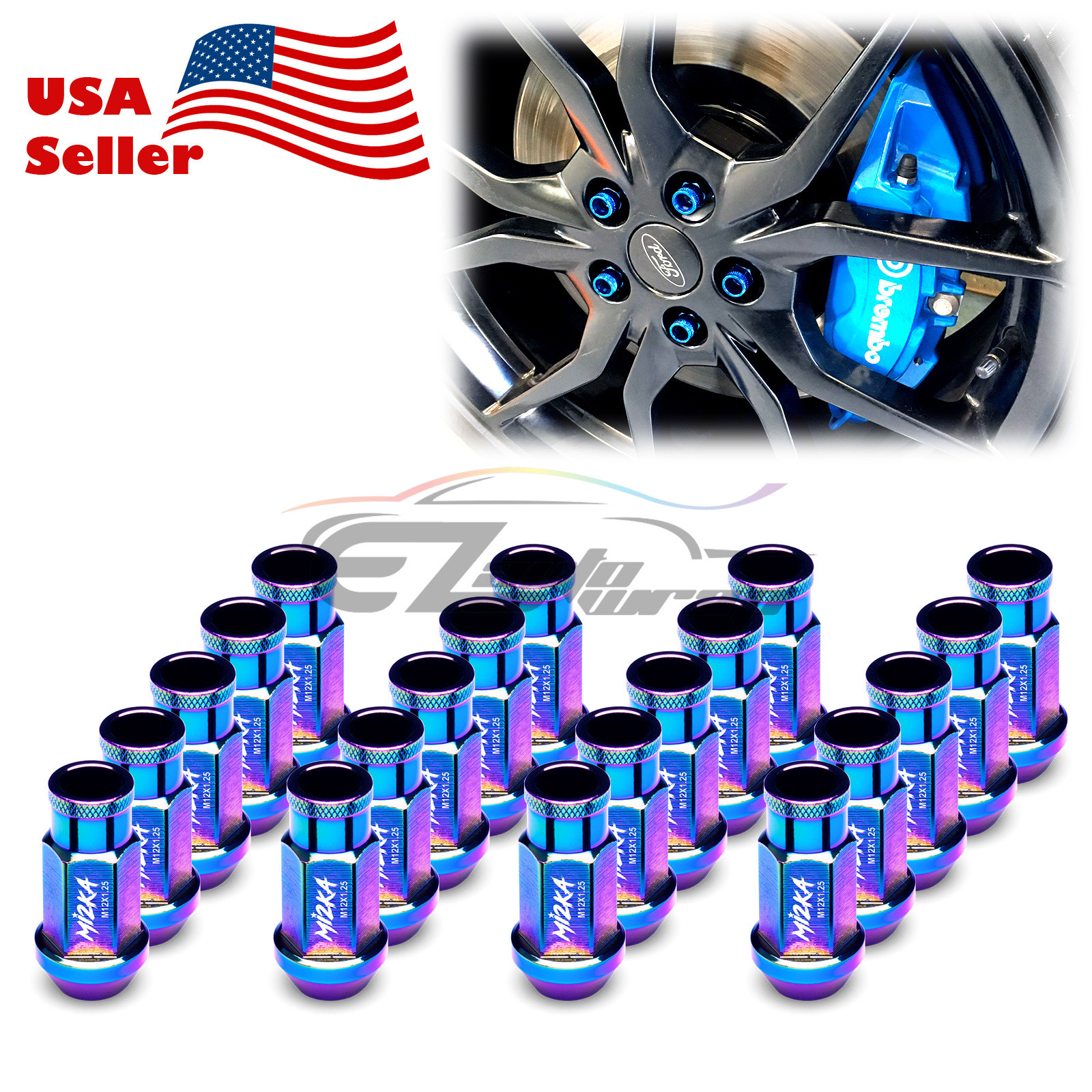 Neo Chrome 20pcs M12X1.25 Lug Nuts Short Tuner Aluminum Wheels Rims Cap ...