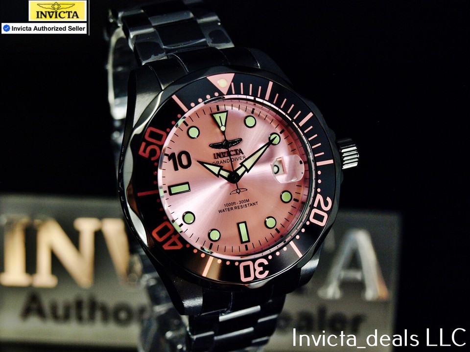 Invicta Men's 47mm GRAND DIVER AUTOMATIC NH35A PINK DIAL Black Tone ...