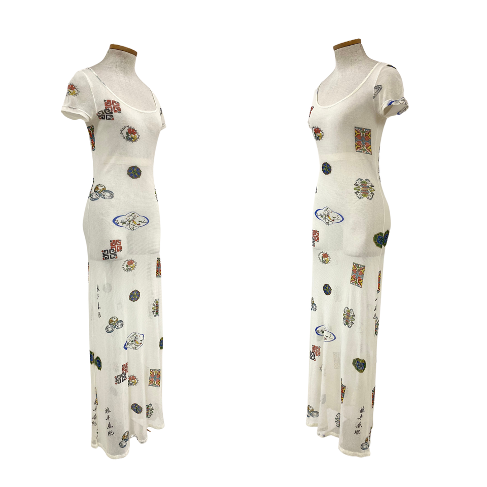 Vtg 90s 1990s Vivienne Tam Chinese Designer Punk Grunge Mesh Tattoo Maxi Dress | eBay