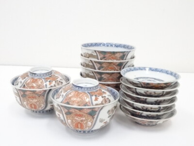 5174605: ANTIQUE JAPANESE IMARI / EDO ERA LIDDED TEA BOWL SET OF 6 ...