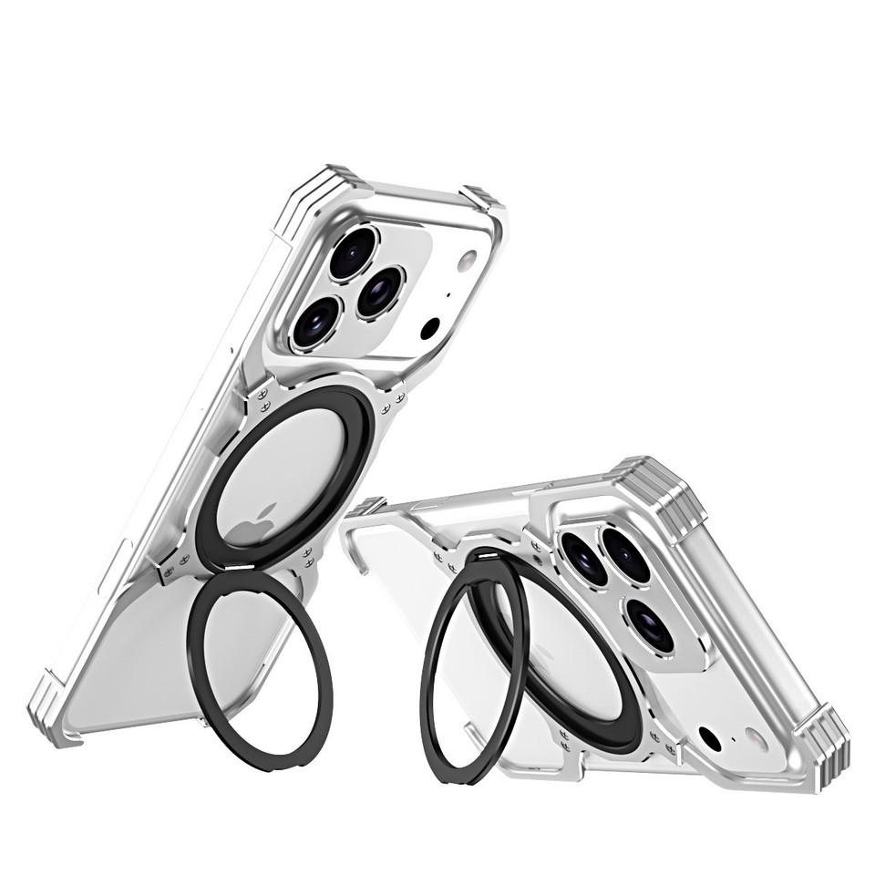 Magnetic Metal Armor Rimless Stand Case For iPhone Air 17 14 16 Pro Max ...