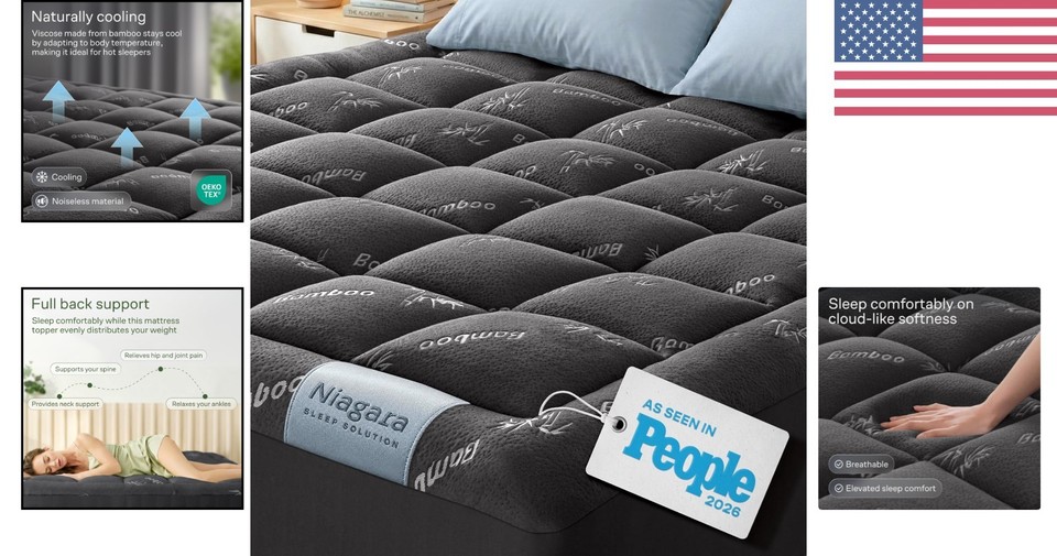 Deep Pocket Queen Mattress Topper - Ultra Soft Bamboo for Cloud-Like ...