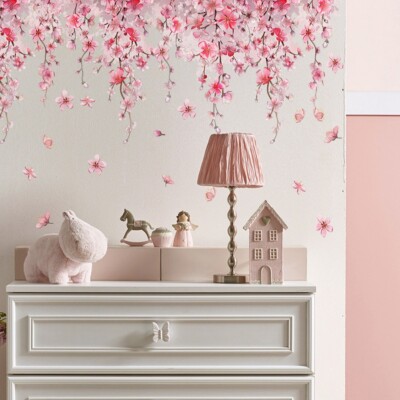 Pink Flower Vine Wall Stickers Self-adhesive Floral Wall Decals Wall ...