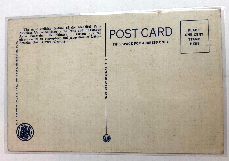Vintage Postcard Patio and Aztec Fountain Pan-American Union Washington ...
