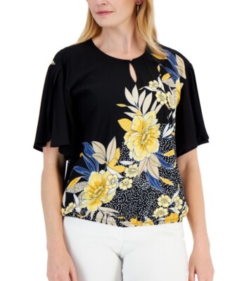 JM Collection Womens Floral Print Blouse Black Size 3X | eBay Australia