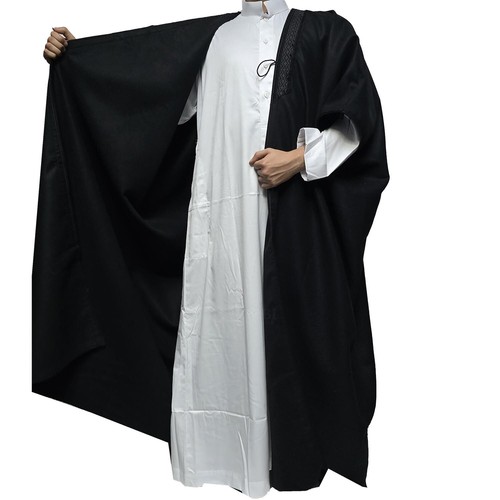 Premium Short Sleeve Arabian Bisht مشلح Cloak Black Arab Dress Mishlah ...