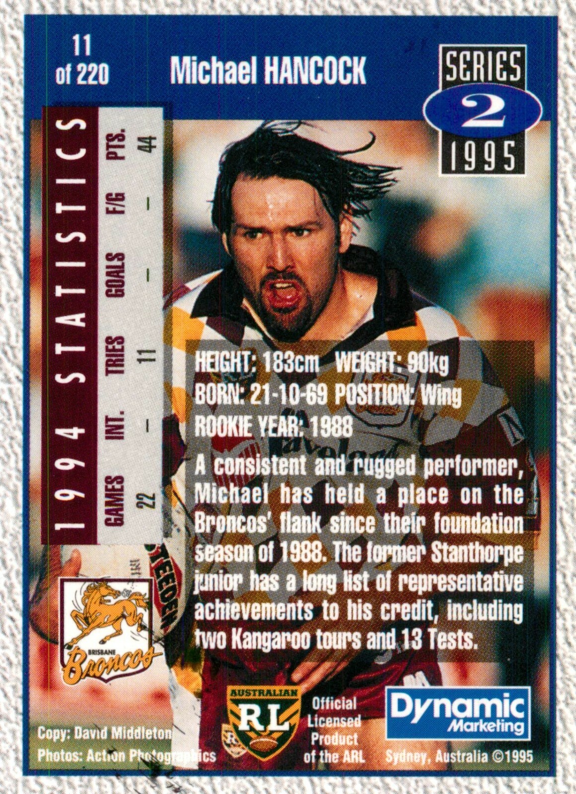 Signed 1995 BRISBANE BRONCOS NRL Card MICHAEL HANCOCK | eBay Australia