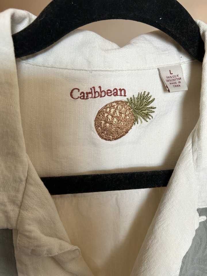 Caribbean Men’s Shirt Large Hawaiian Tropical Aloha With Leaf Pattern ...
