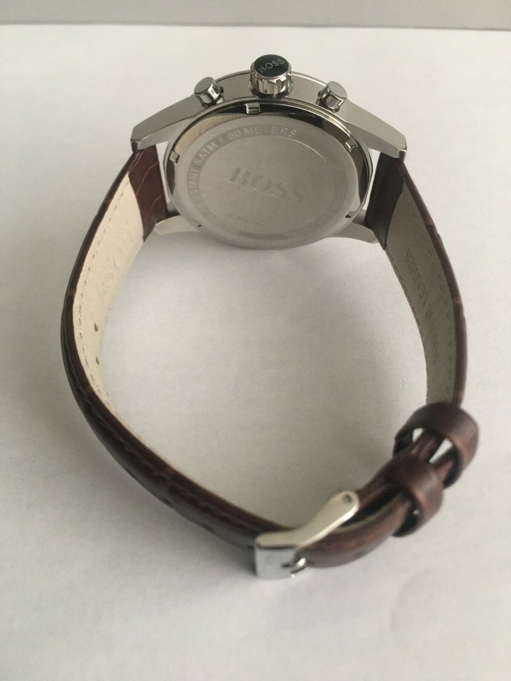 HUGO BOSS 1513280 Men's Jet Chronograph Date Brown Leather Strap | eBay