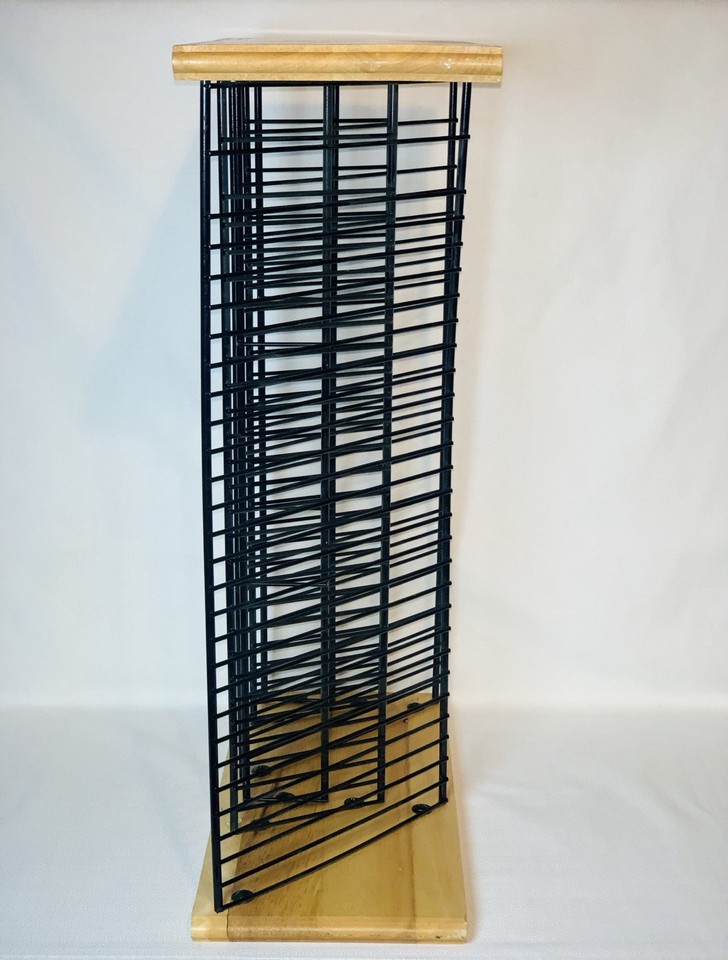 VTG Wood & Black Wire CD Tower Rack Vertical/Horizontal CD Tower Holds ...