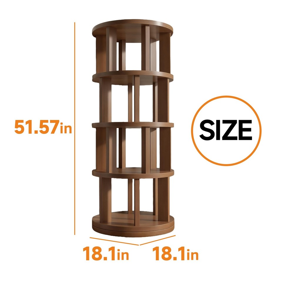 Rotating Bookshelf Tower, Wooden, 4 Tier Vertical Rotate Turning Spiral ...