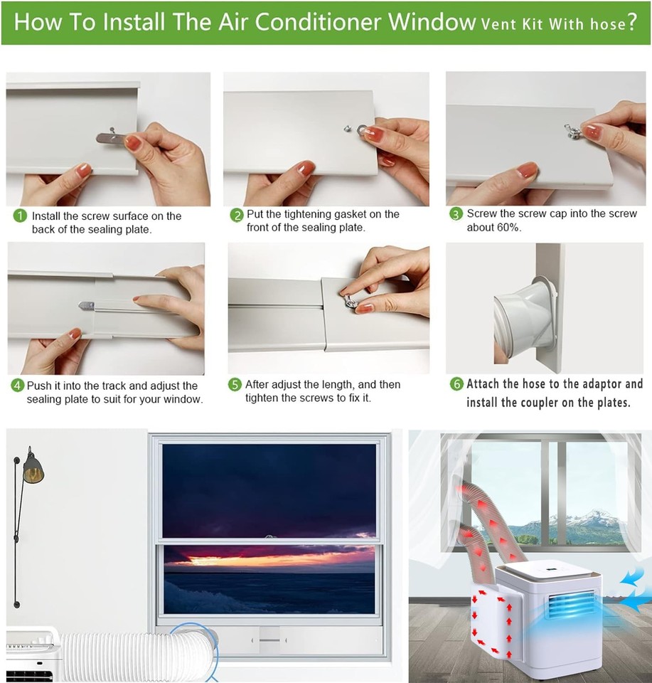 Portable AC Window Vent Kit, Adjustable Vertical/Horizontal Sliding ...