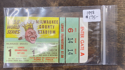 Milwaukee Braves vs NY Yankees Vintage 1958 World Series Ticket Stub ...