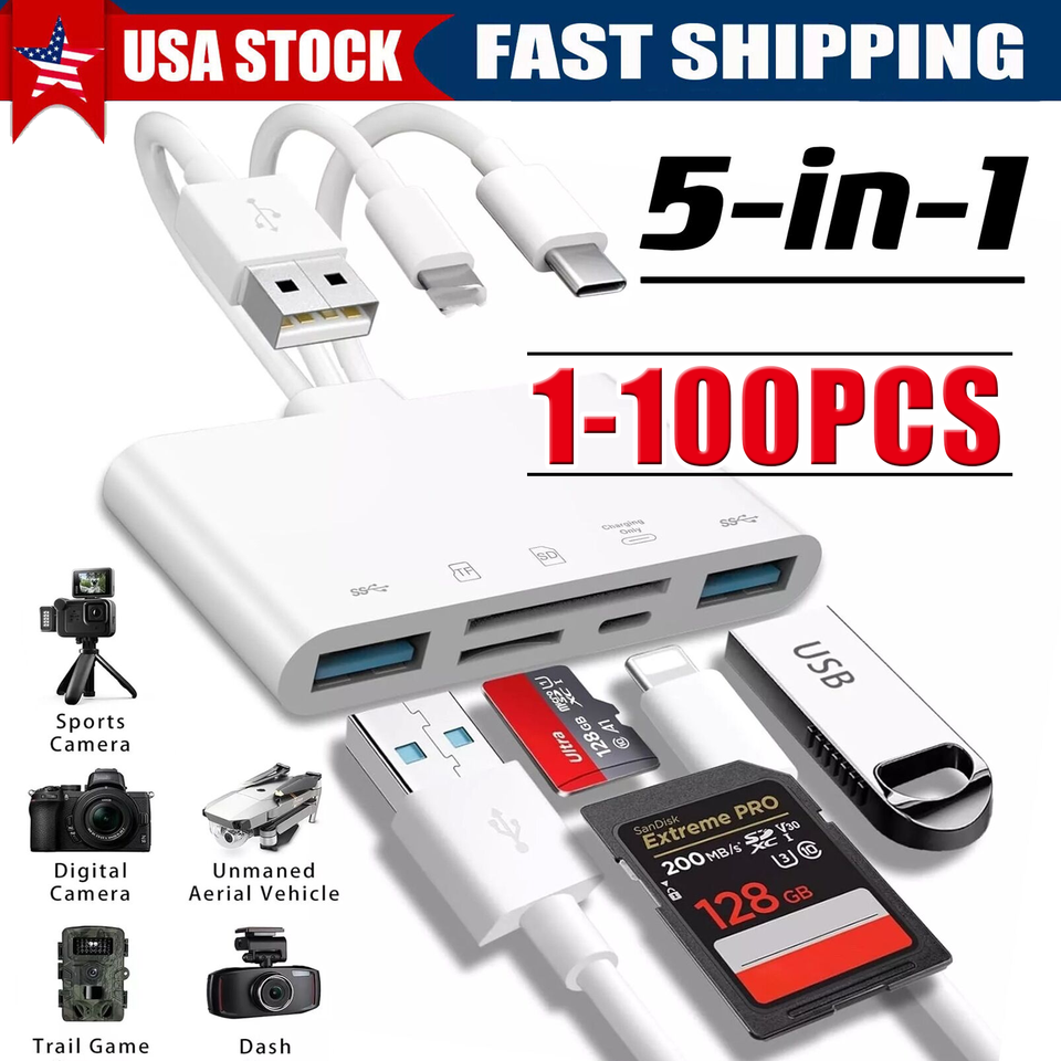5 in 1 Memory Card Reader USB 3.0 OTG Adapter SD Card Reader For iPhone ...