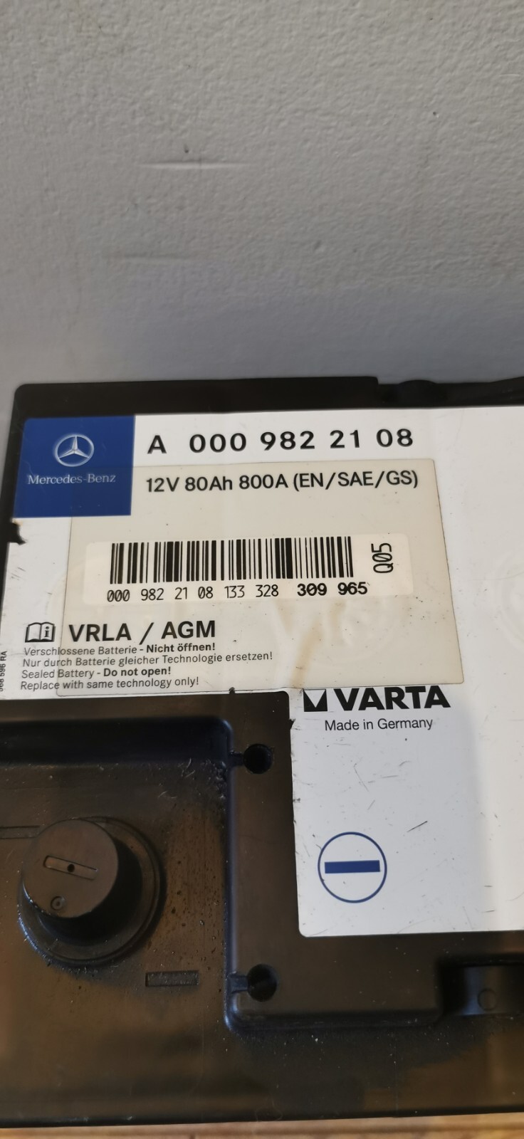Genuine MERCEDES BENZ VARTA Battery 12v 80ah 800a A0009822108 for sale ...