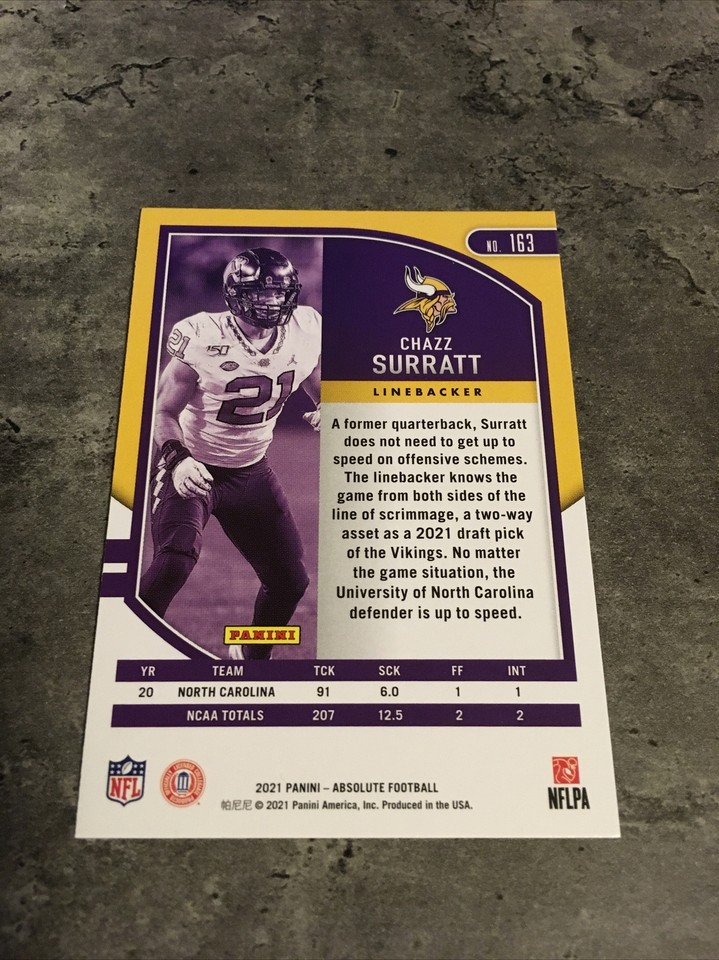 Chazz Surratt Vikings 2021 Panini Absolute Rookie #163 | eBay