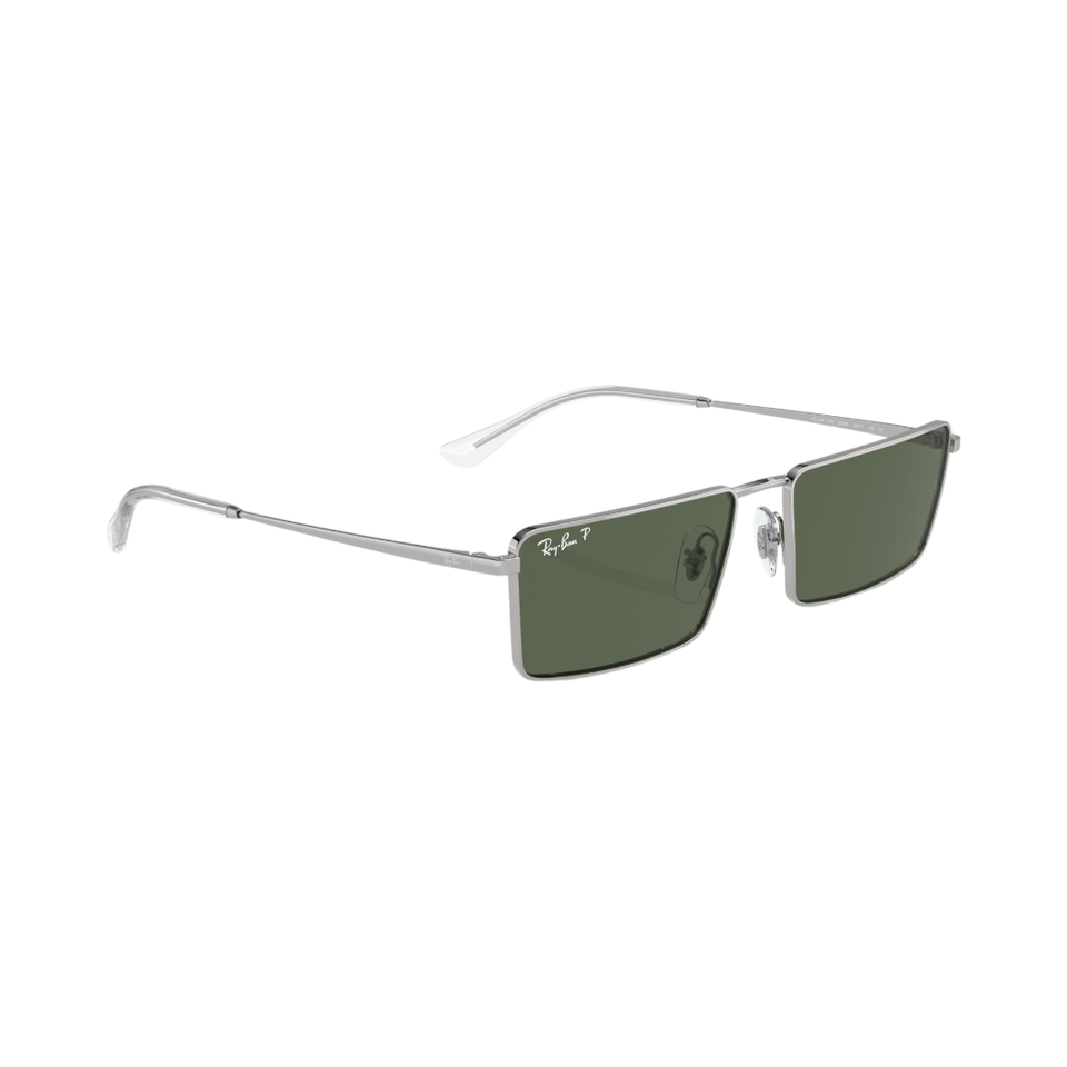 Ray-Ban RB3741 Emy Rectangle Sunglasses - Silver Frame/Dark Green Polar ...