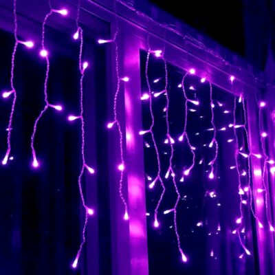 30M 680 Bright LED Lilac Purple Icicle Lights 8 Memory Functions (Clear ...