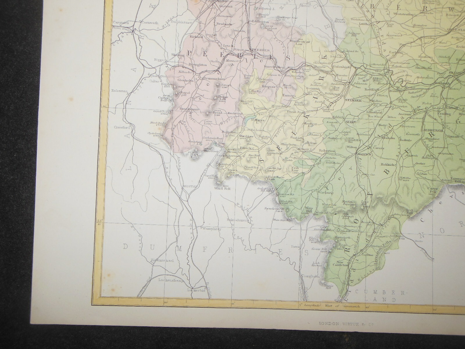 Antique Virtue Map of ROXBURGH, Scotland (1874) Berwick, Selkirk and ...