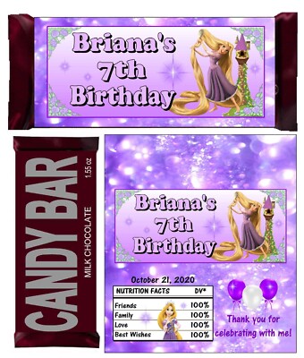 RAPUNZEL TANGLED BIRTHDAY CHOCOLATE BAR BIRTHDAY PARTY FAVORS CANDY BAR ...
