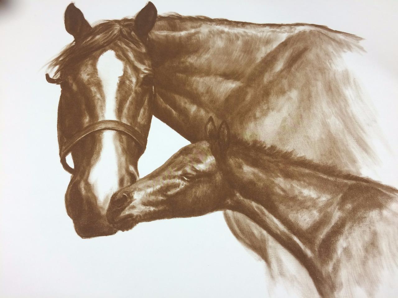 Merry Kelly Stevens 1974 Signed Print 2 Horses Blaze Mare Foal ...