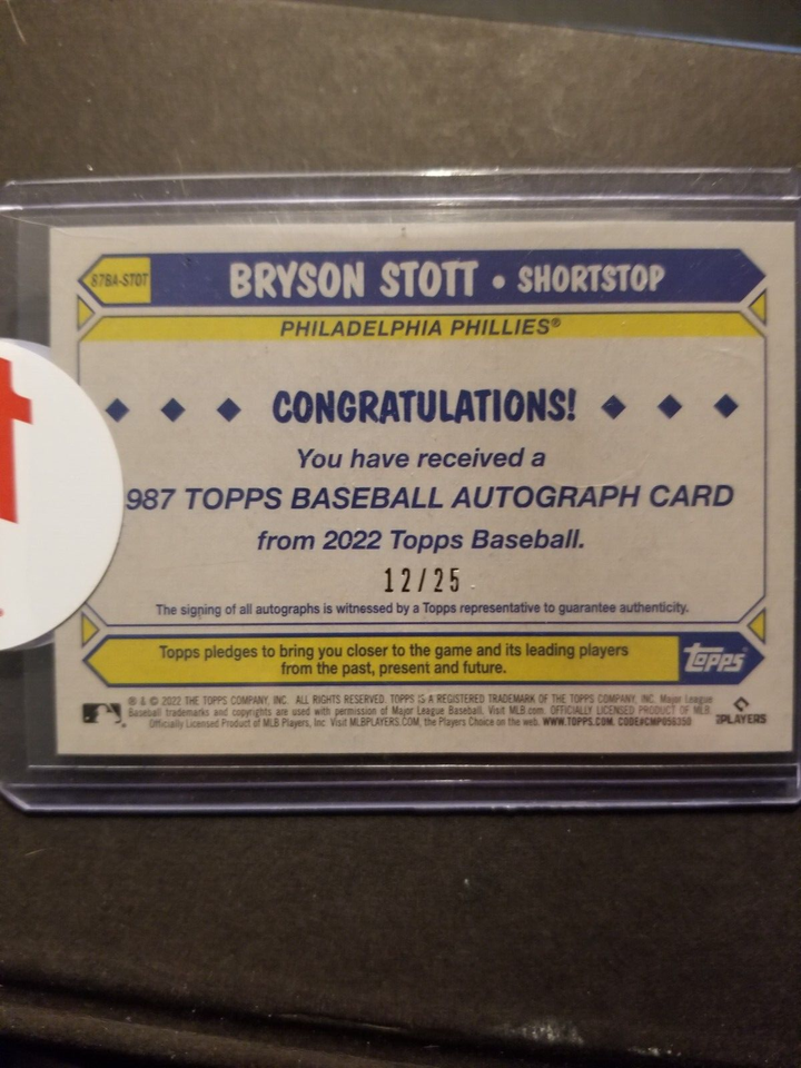Bryson Stott 2022 Topps On Card Autograph RC 12/25 Phillies SSP MINT | eBay