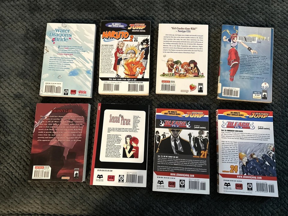 8 Various Magna Book Lot- Japanese Anime/Shonen Jump/Bleach/Strawberry ...