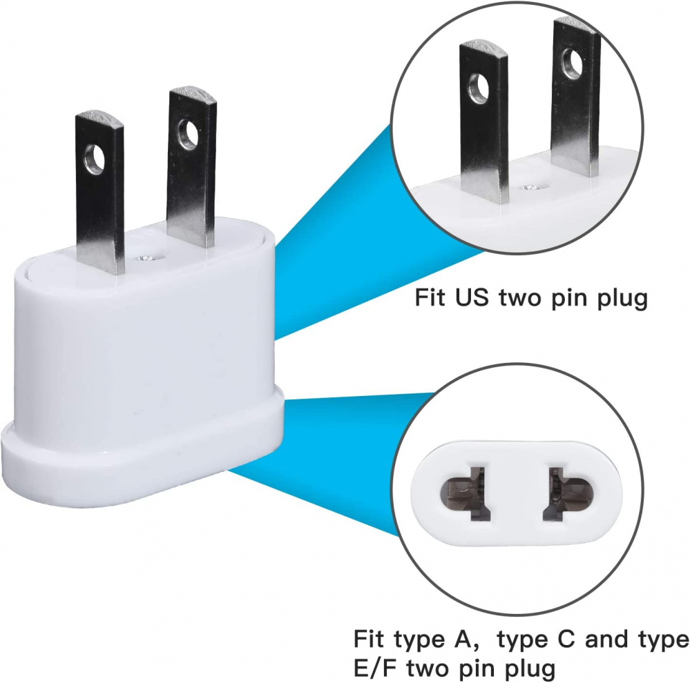 US Plug Adapter, European to USA Outlet Plug, 2 Prong American 2 Pack ...