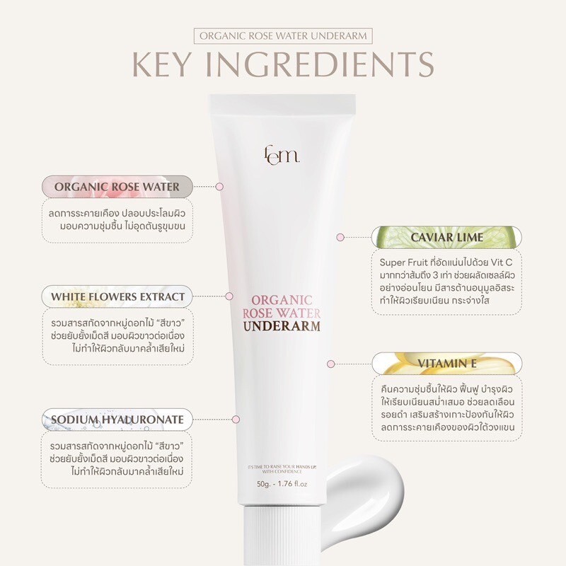 FEM ORGANIC ROSE WATER UNDERARM white armpit cream deodorant groin ...