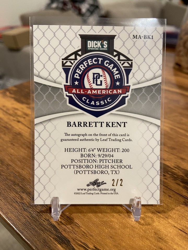 Barrett Kent 2022 Leaf Perfect Game Prospect RC Auto #/2 🔥📈 LA Angels ...