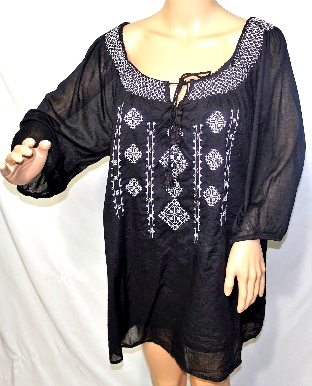 Unique Spectrum Women Plus Size 1x 2x Black Boho Gypsy Lined Cotton ...