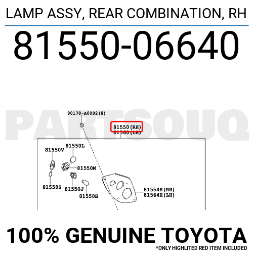 8155006640 Genuine Toyota LAMP ASSY, REAR COMBINATION, RH 81550-06640 ...