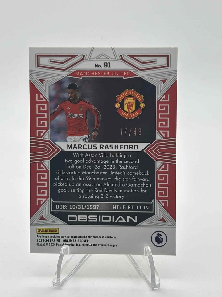 Panini Obsidian 23-24 2024 Marcus Rashford Red Colour Match /49 | eBay UK