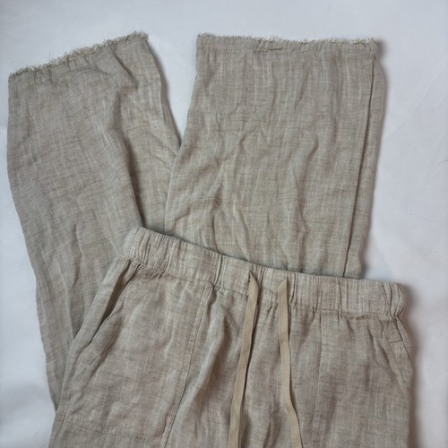 NWT Thread & Supply Pants Sz L Beige Wide Leg Elastic Waist Pockets Raw ...