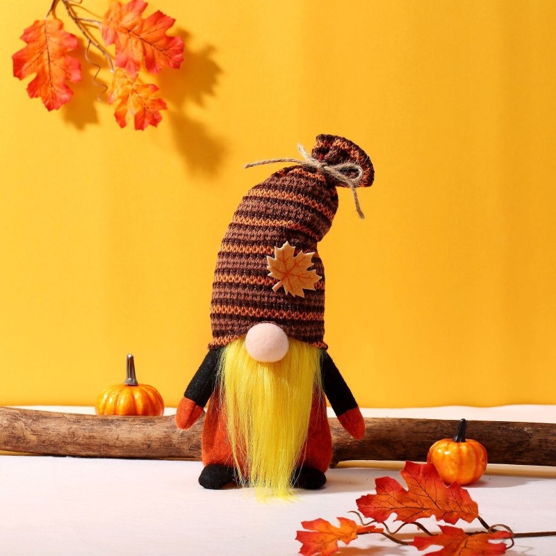 Fall Thanksgiving Gnome Maple Leaf Harvest Festival Dwarf Figurine ...