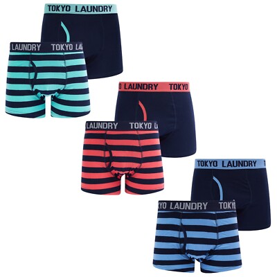 Mens Tokyo Laundry 2 Pack Boxer Shorts Set Stripe Trunks Boxers Cotton ...