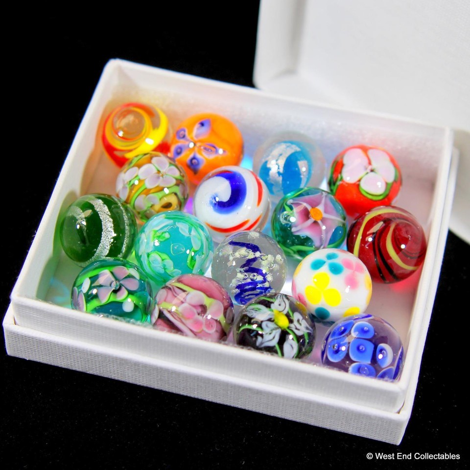 Collectors Box Set of 16 x Handmade Marbles- 16mm Intricate Glass Art ...