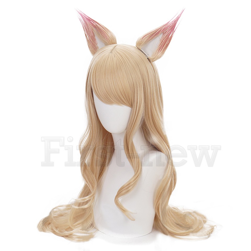 LOL S8 KDA Ahri Cosplay Wig Long Blonde Ears For Nine-Tailed Fox Women ...