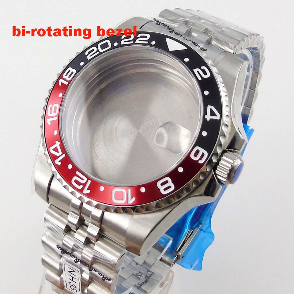 40MM Red Blue Black GMT bidirectional bezel Watch Case Fit NH34 NH35 ...