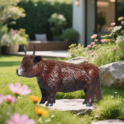 Garden Metal Highland Cow Outdoor Statues Cattle Yard Art Lawn ...