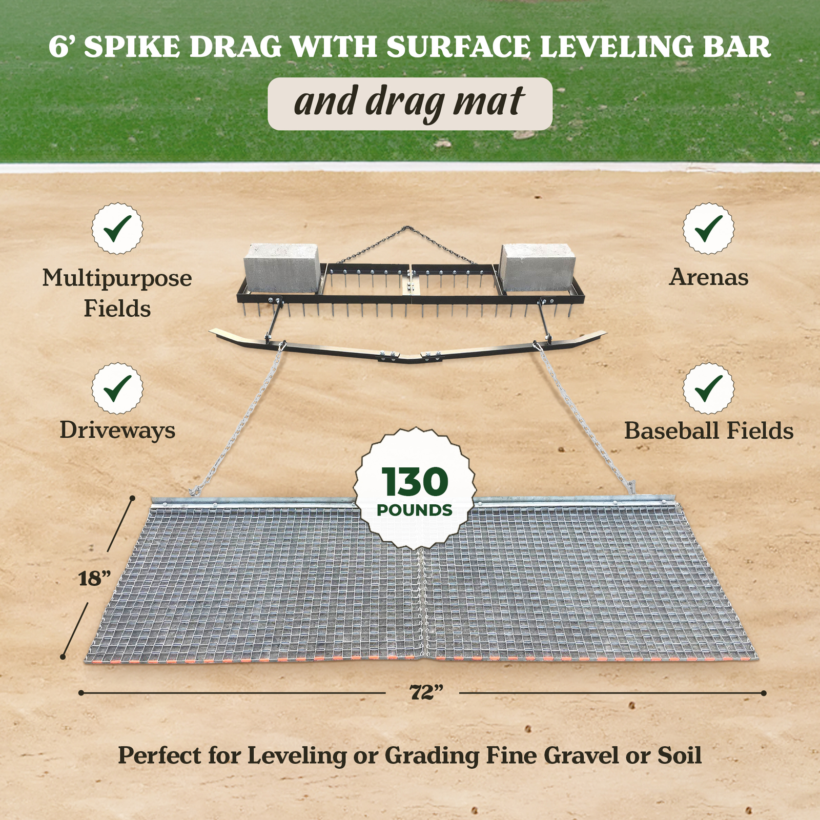 Yard Tuff 6' Spike Drag with Surface Leveling Bar and Drag Mat for ATV ...