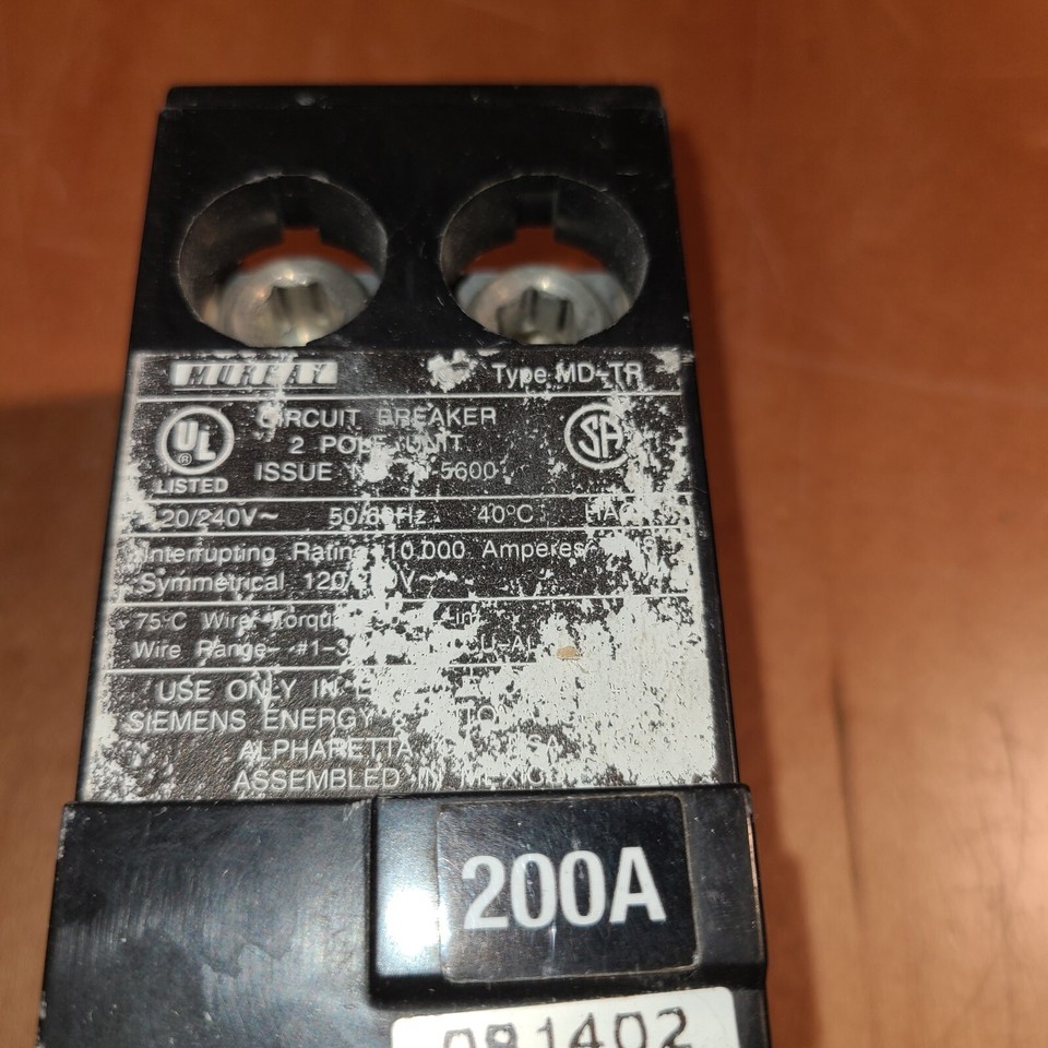 Murray 200 Amp 200A Double Pole MAIN Circuit Breaker Type MD-TR | eBay